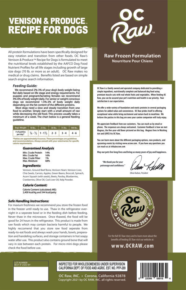 OC Raw Dog Venison & Produce - Tucson, AZ - Arizona Feed Country Stores